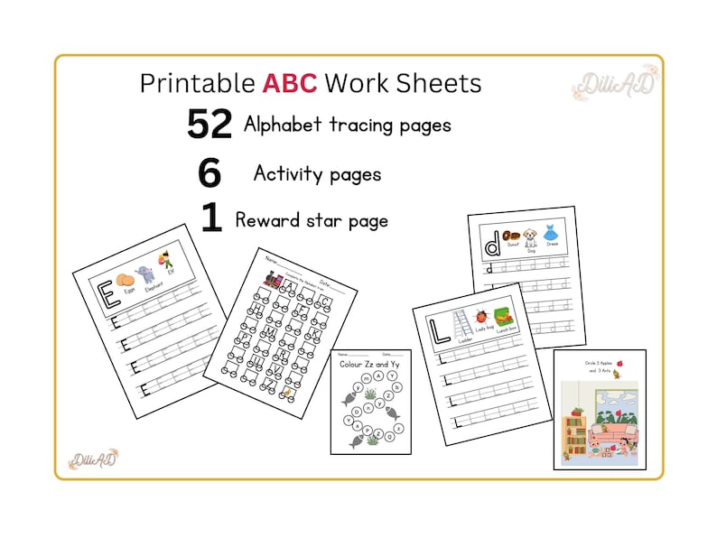 Alphabet Tracing Printable Work Sheets, Preschool Kindergarten ...