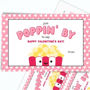 Printable Just Poppin' by to Say Happy Valentine's Day Tag, Popcorn ...