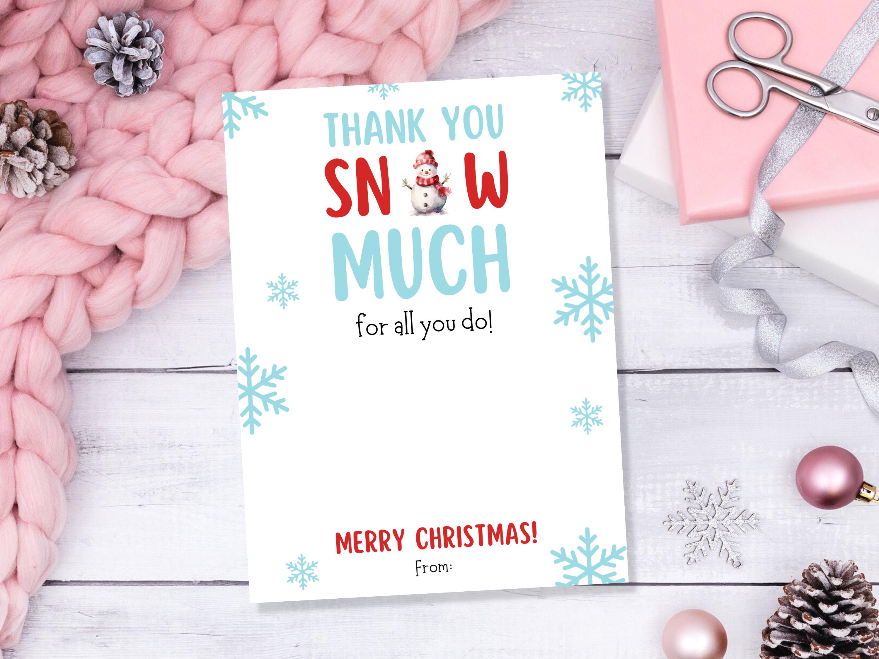 Printable Holiday Gift Card Holder, Thank You Snow Much, Teacher Gift ...