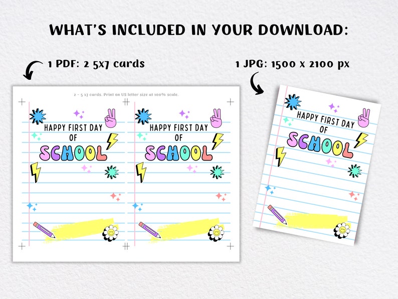 Printable Happy First Day of School Gift Card Holder, Bright Groovy ...