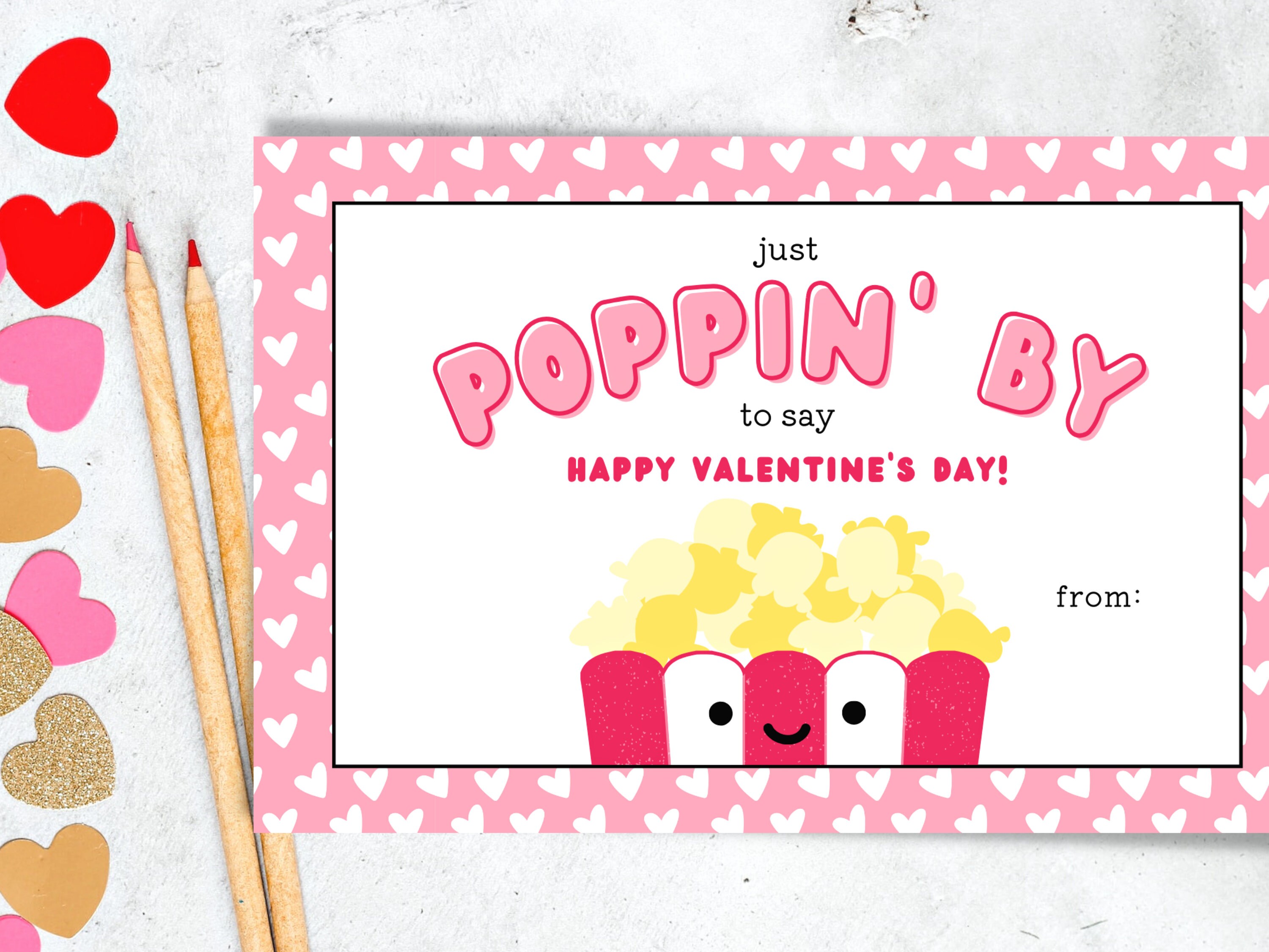 Printable Just Poppin' by to Say Happy Valentine's Day Tag, Popcorn ...