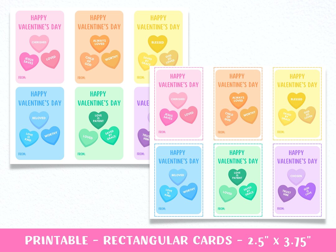 Printable Christian Conversation Hearts Valentine Card, Kids Valentine ...