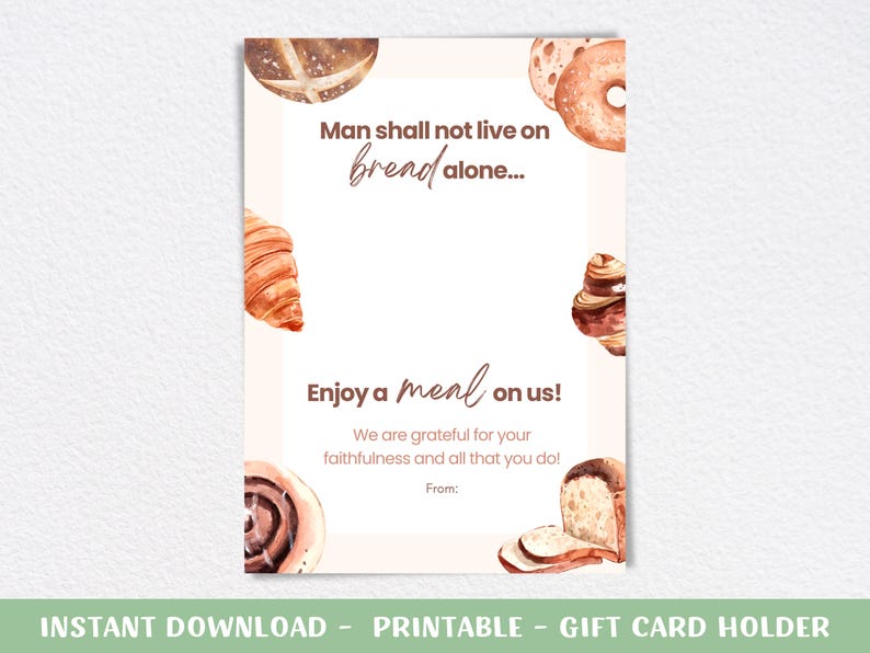 Pastor Appreciation Gift Card Holder: Bread Design (digital Download ...