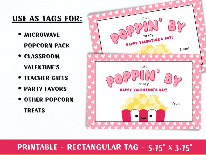 Printable Just Poppin' by to Say Happy Valentine's Day Tag, Popcorn ...