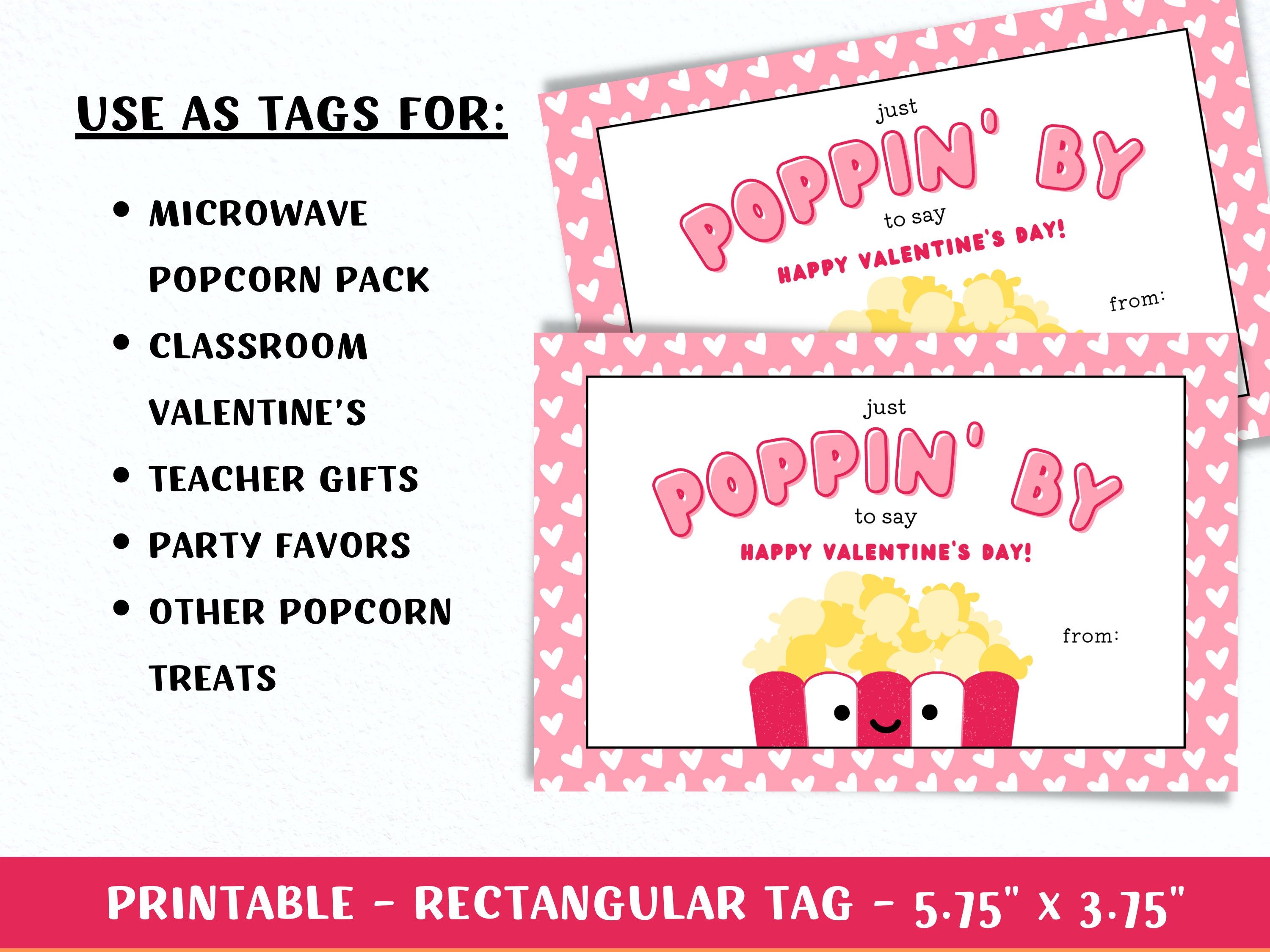 Printable Just Poppin' by to Say Happy Valentine's Day Tag, Popcorn ...