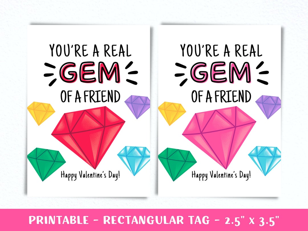 Printable Gem of A Friend Valentine Tag, Kids Valentine's Card, Ring ...