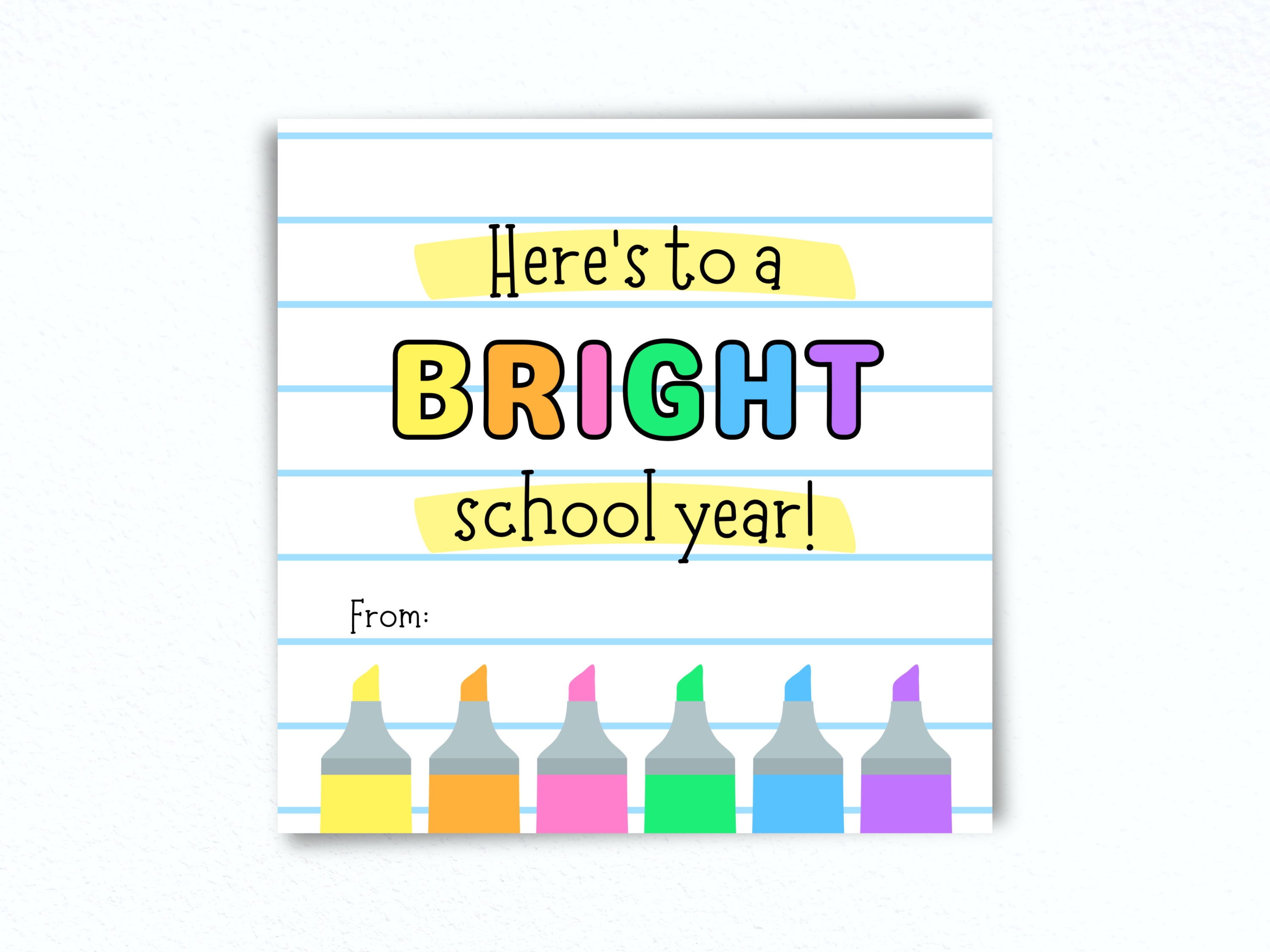Printable Here's to A Bright Year Gift Tag, Square Highlighter Marker ...