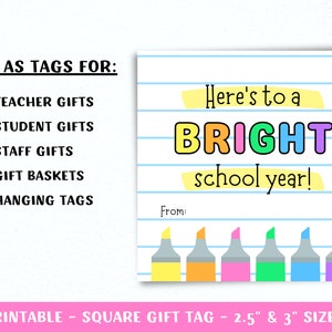 Printable Here's to A Bright Year Gift Tag, Square Highlighter Marker ...
