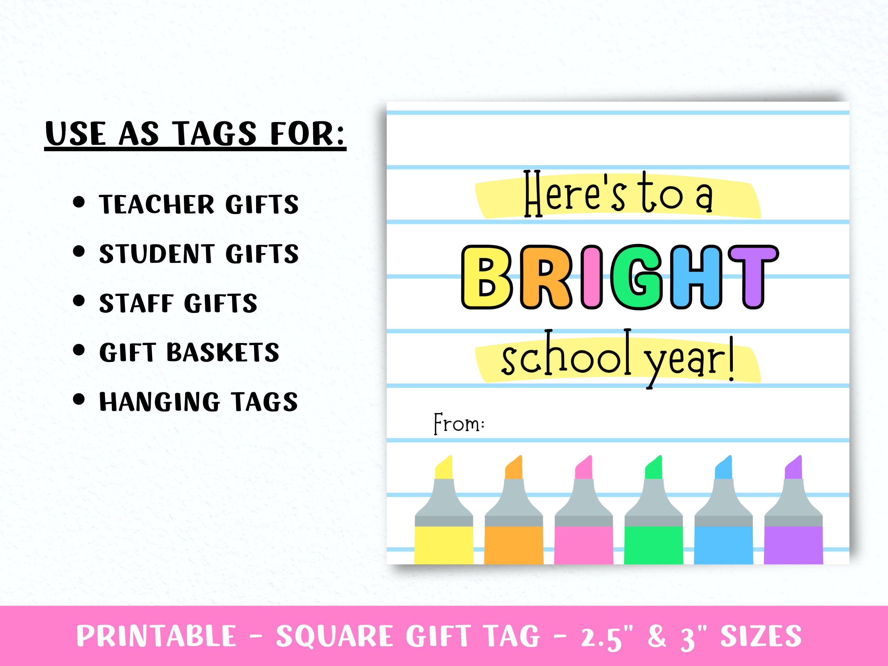 Printable Here's to A Bright Year Gift Tag, Square Highlighter Marker ...