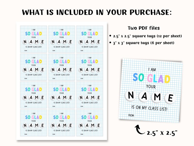 Printable Student Gift Tag, I'm Glad Your Name is on My Class List ...