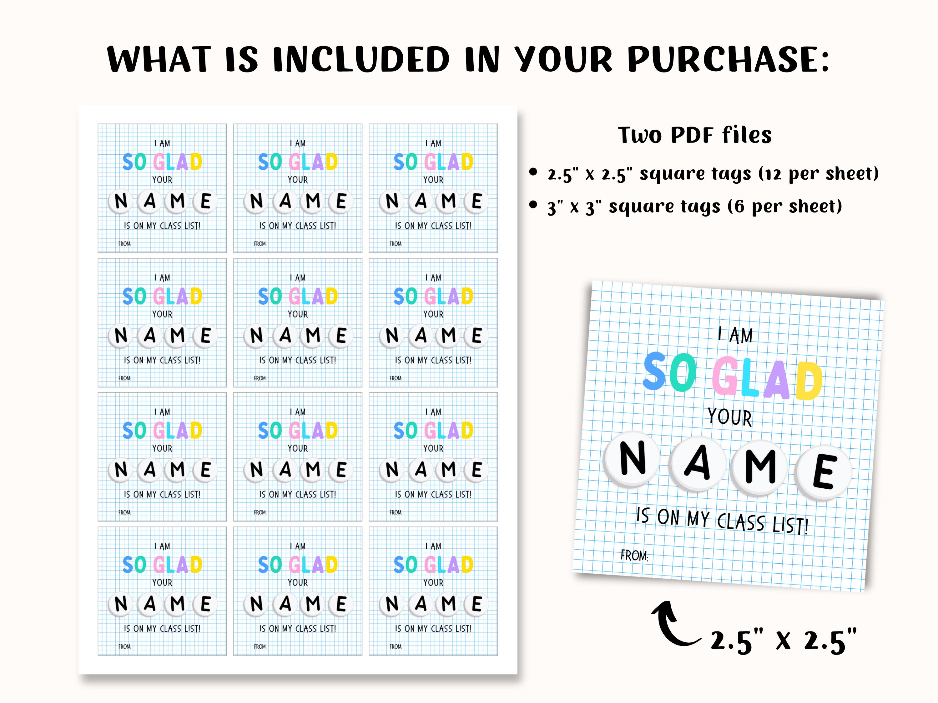 Printable Student Gift Tag, I'm Glad Your Name is on My Class List ...