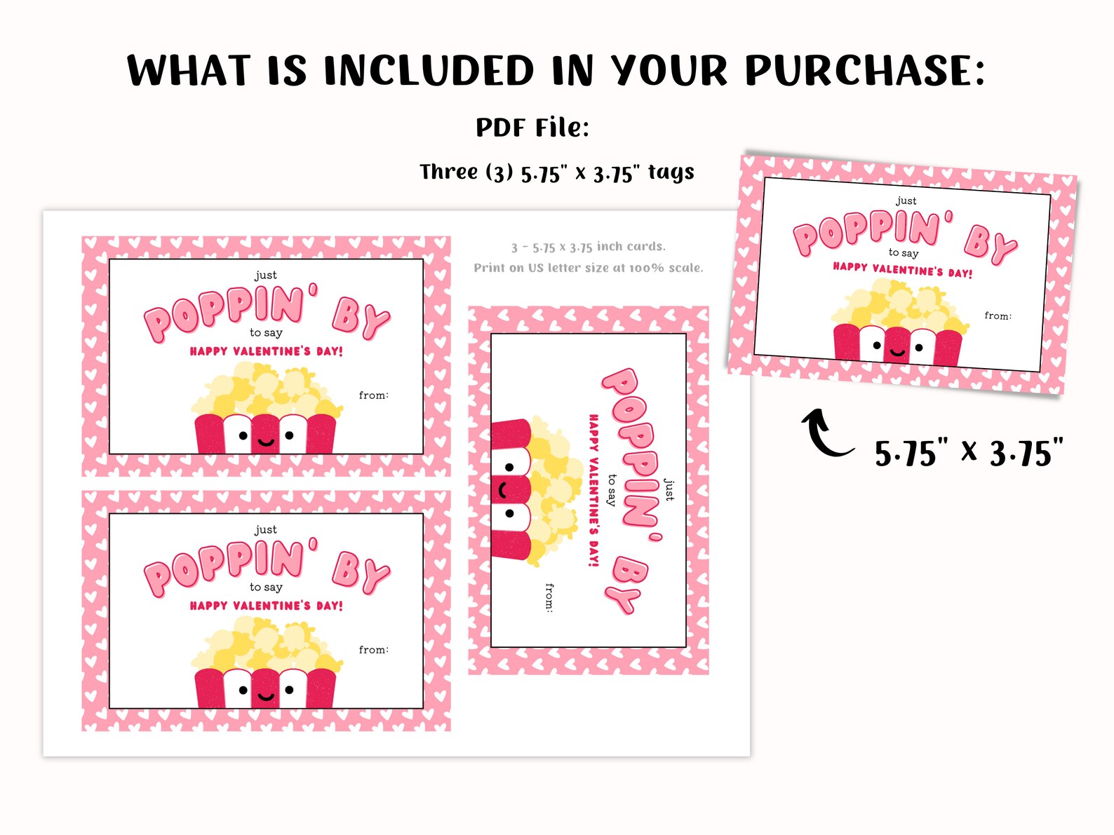 Printable Just Poppin' by to Say Happy Valentine's Day Tag, Popcorn ...
