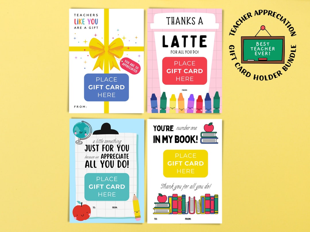 Printable Teacher Appreciation Gift Card Holder Bundle, Teacher Thank ...
