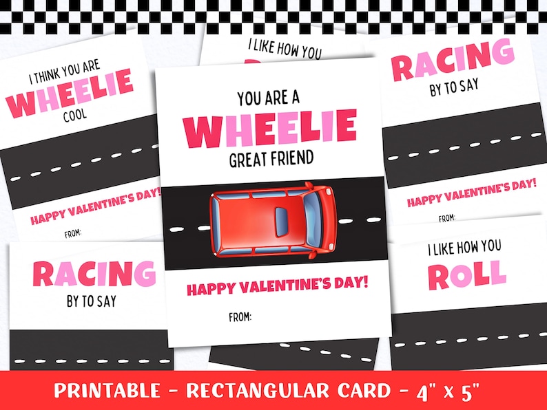 Printable Race Car Valentine Card, Wheelie Great Friend, Kids Valentine ...
