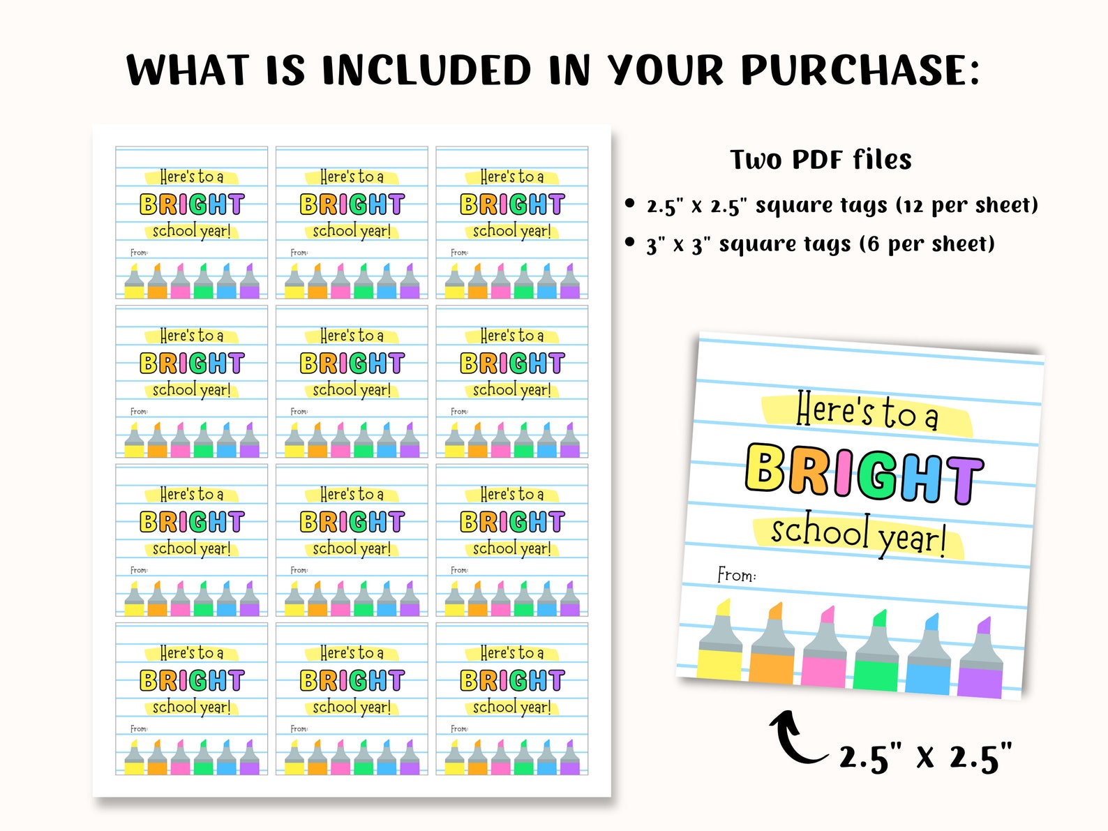 Printable Here's to A Bright Year Gift Tag, Square Highlighter Marker ...