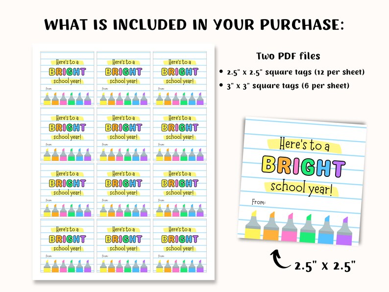 Printable Here's to A Bright Year Gift Tag, Square Highlighter Marker ...