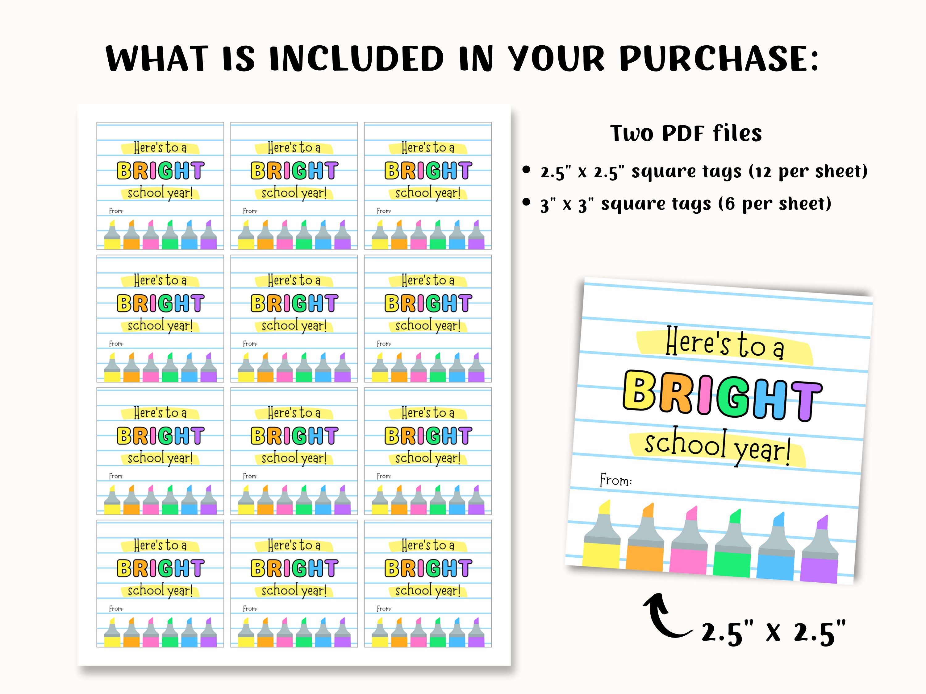 Printable Here's to A Bright Year Gift Tag, Square Highlighter Marker ...