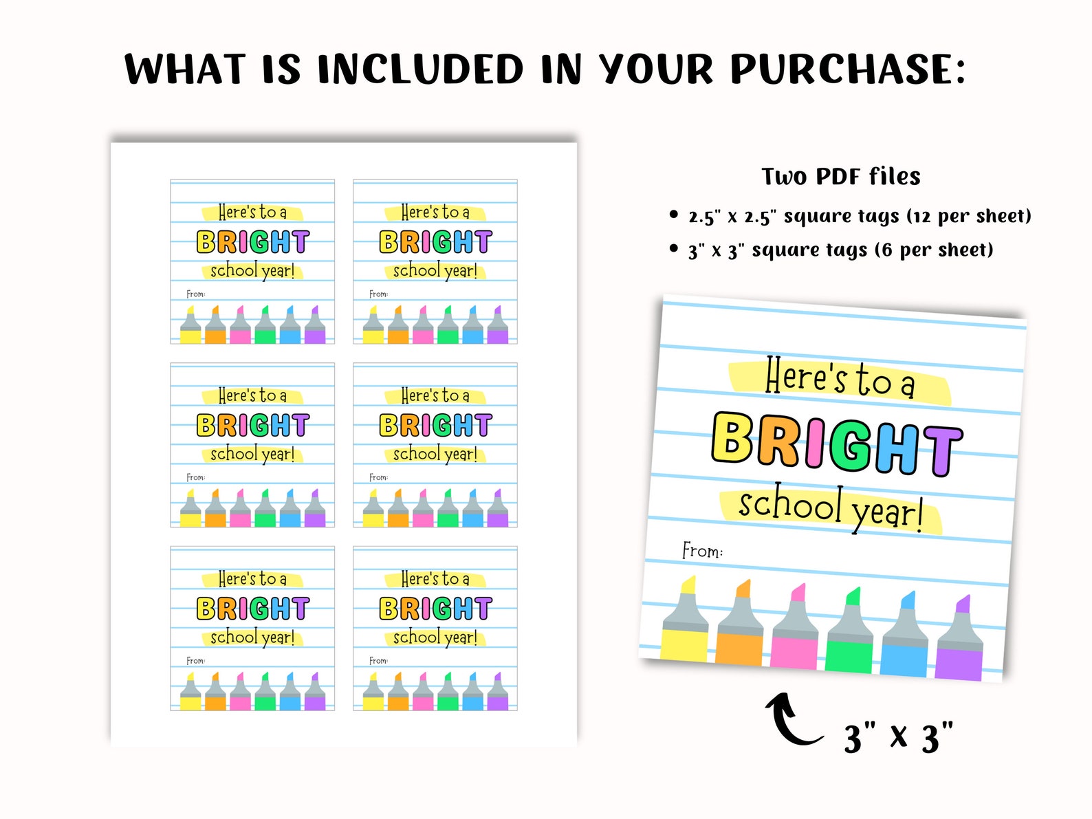 Printable Here's to A Bright Year Gift Tag, Square Highlighter Marker ...
