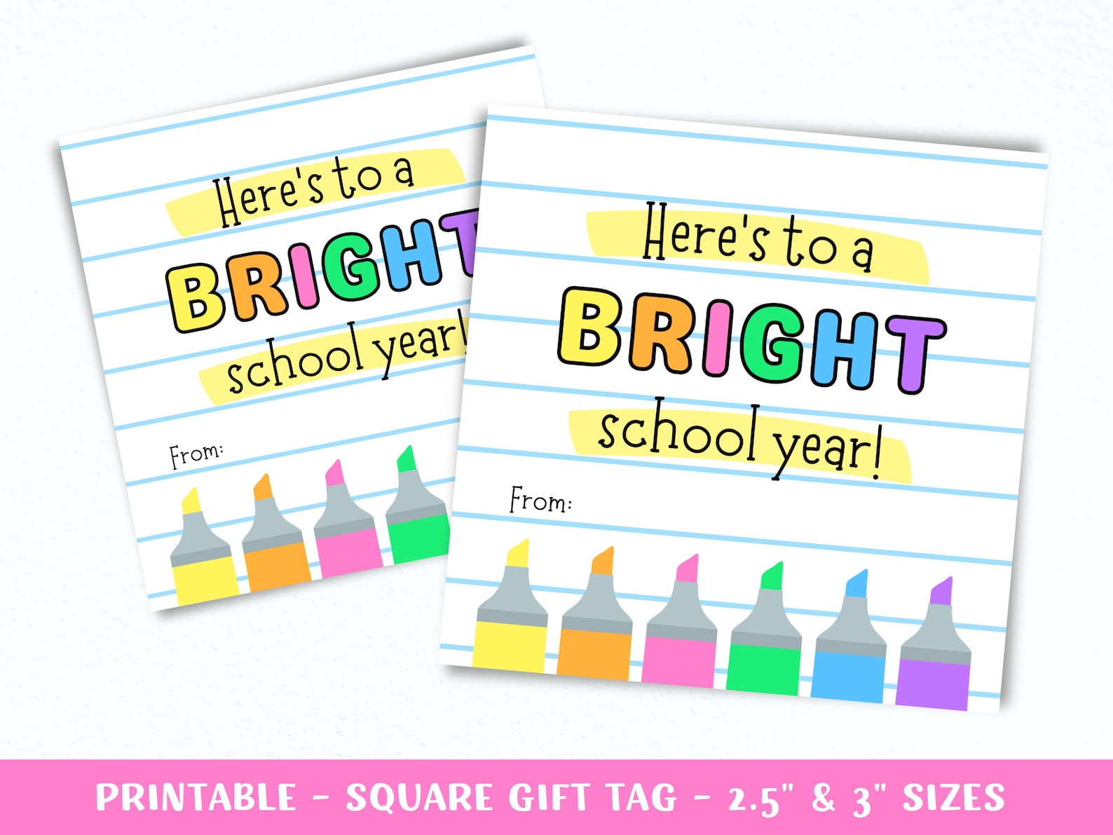 Printable Here's to A Bright Year Gift Tag, Square Highlighter Marker ...