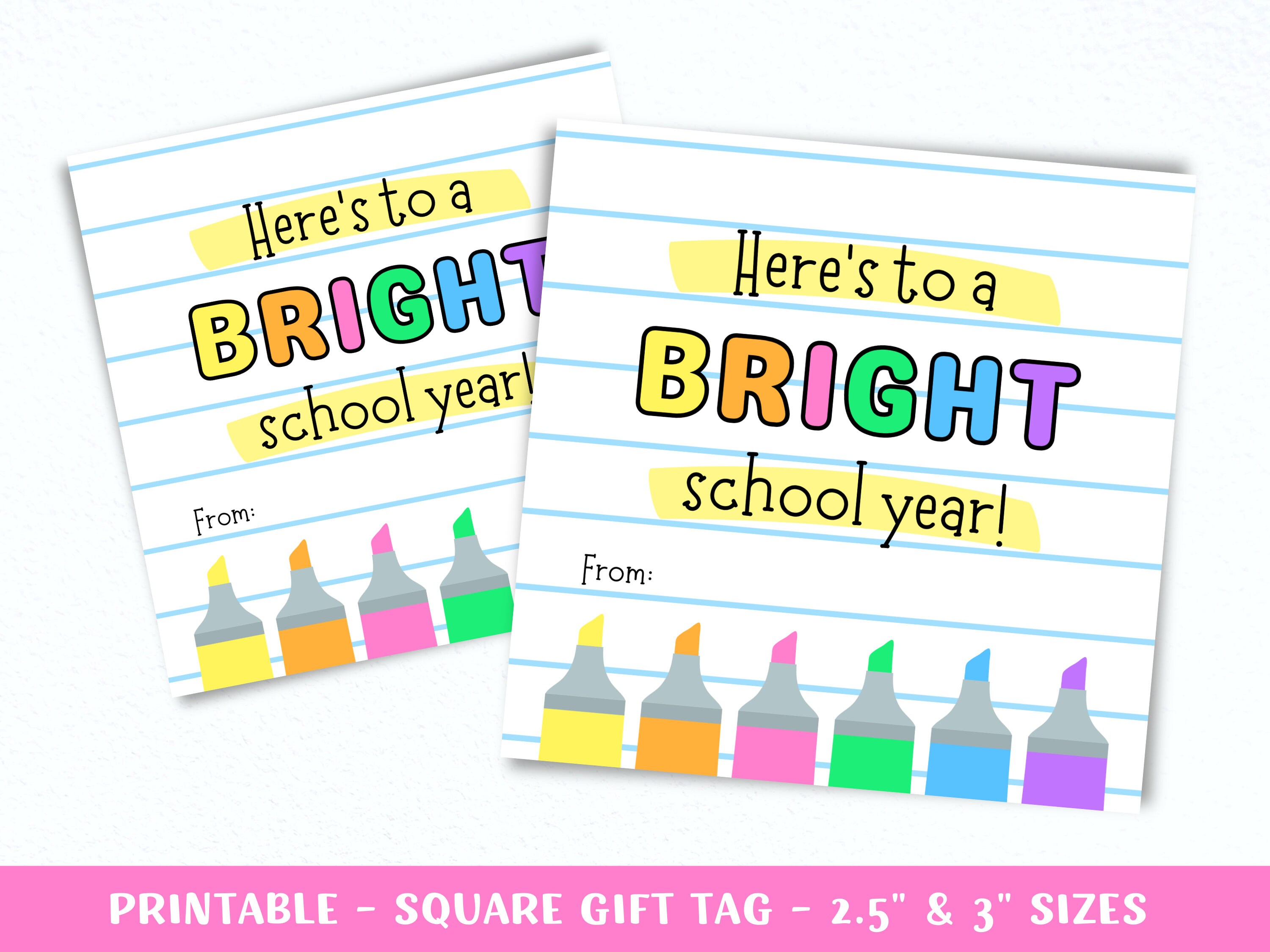 Printable Here's to A Bright Year Gift Tag, Square Highlighter Marker ...