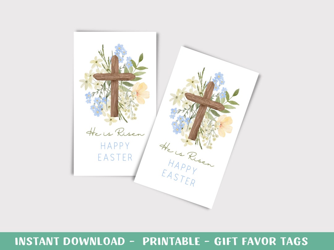 Printable Happy Easter Basket Gift Tags, He is Risen, Instant Download ...