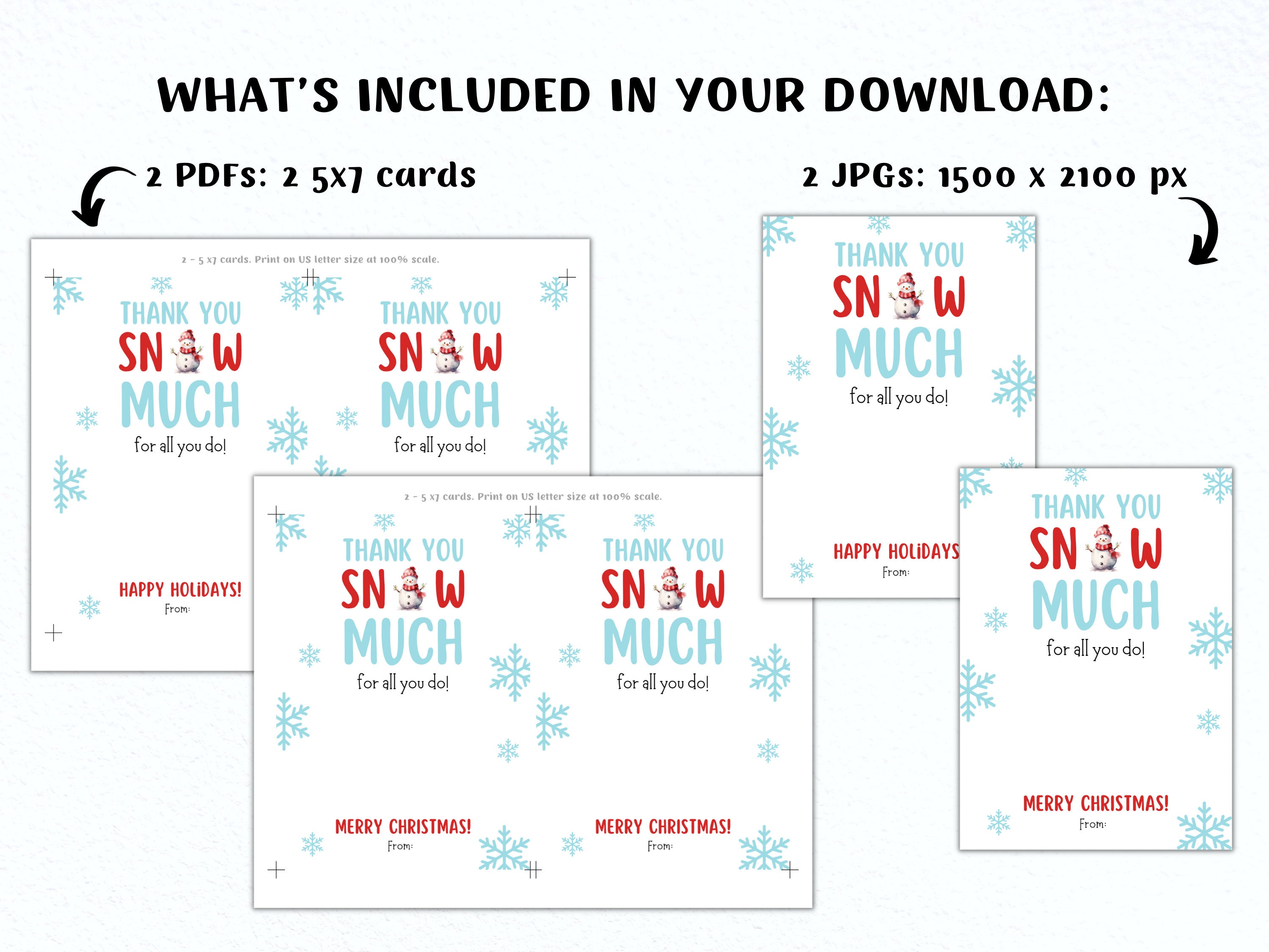 Printable Holiday Gift Card Holder, Thank You Snow Much, Teacher Gift ...