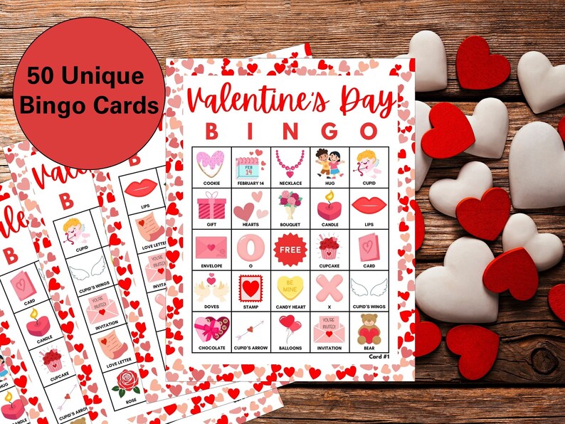 Valentine's Bingo, Valentine Bingo Cards, Valentine's Bingo Printable ...