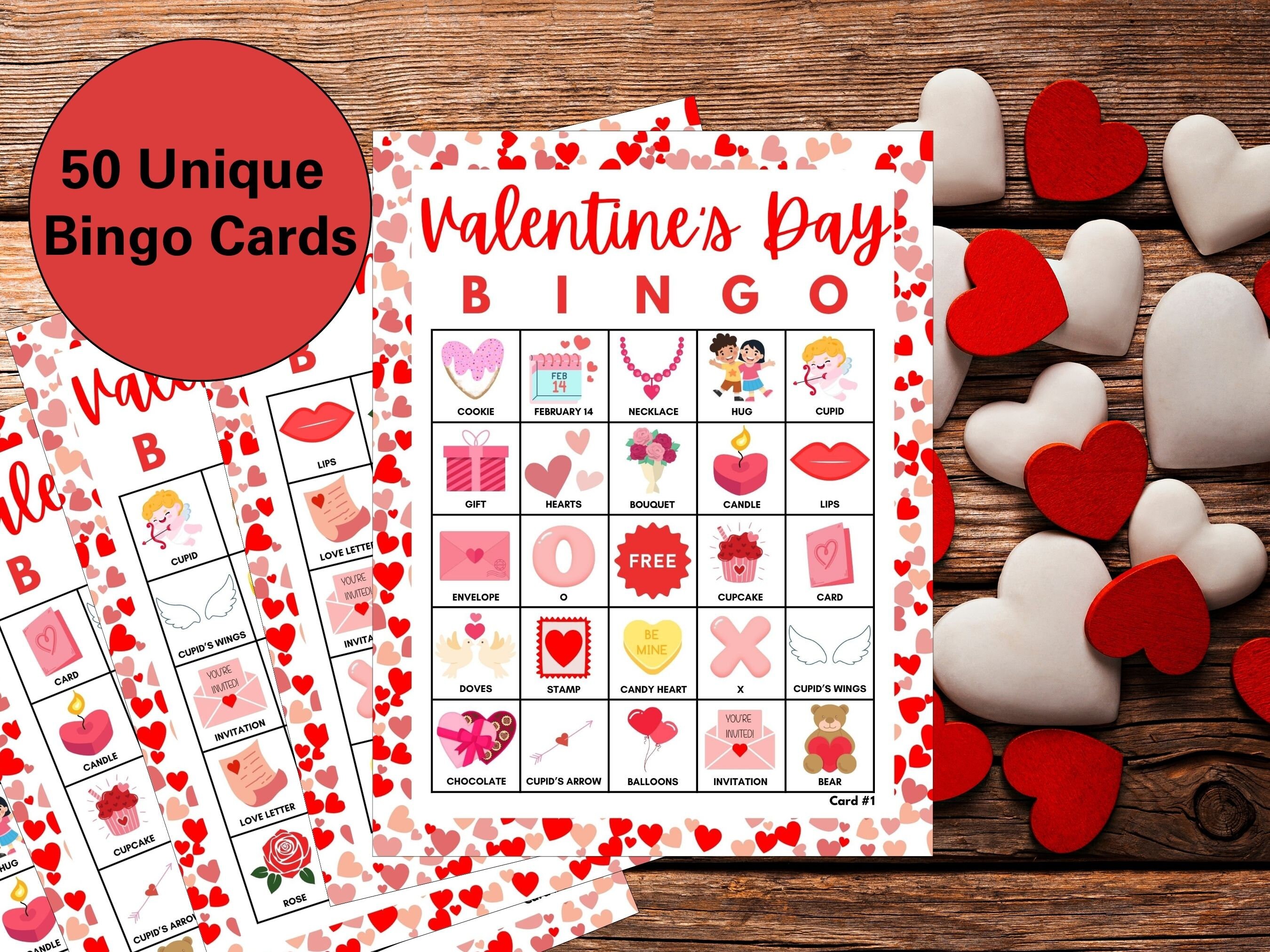 Valentine's Bingo, Valentine Bingo Cards, Valentine's Bingo Printable ...