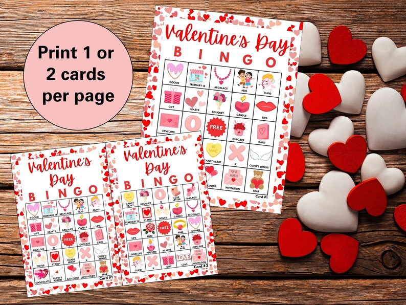 Valentine's Bingo, Valentine Bingo Cards, Valentine's Bingo Printable ...