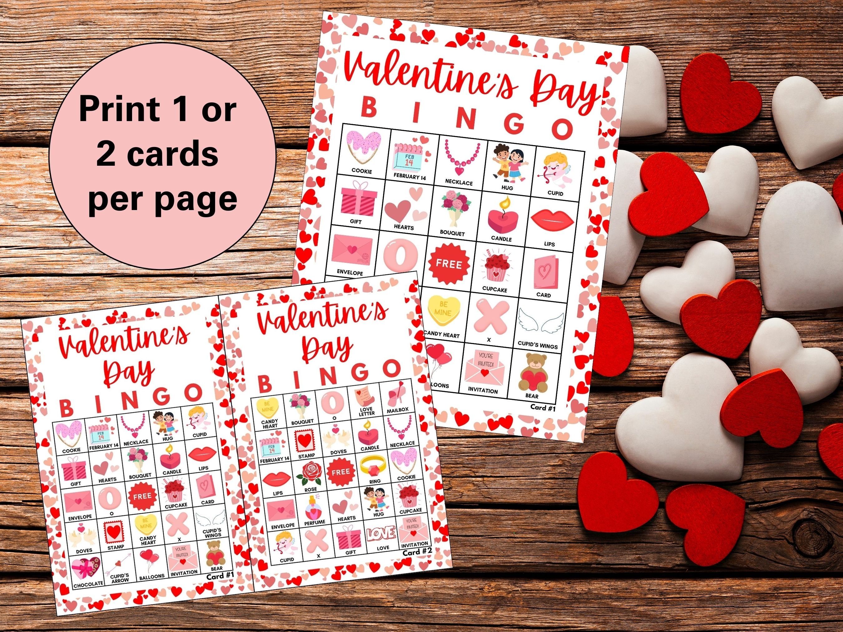 Valentine's Bingo, Valentine Bingo Cards, Valentine's Bingo Printable ...