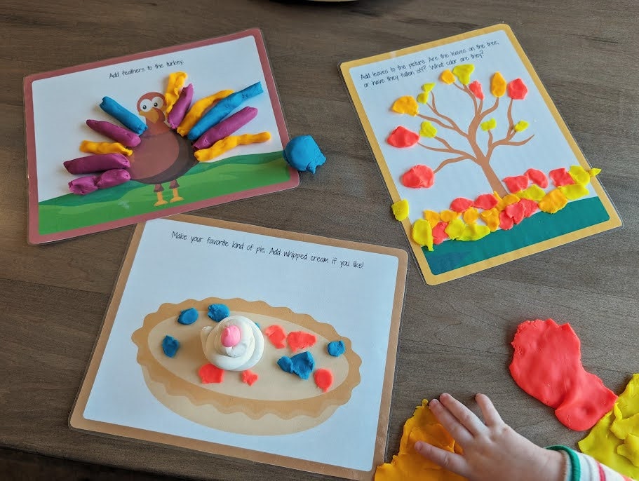 6 Thanksgiving Playdough Mats, Printable Play Doh Activity, Montessori ...