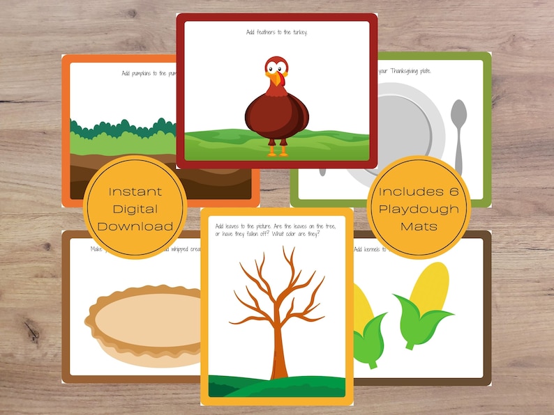 6 Thanksgiving Playdough Mats, Printable Play Doh Activity, Montessori ...