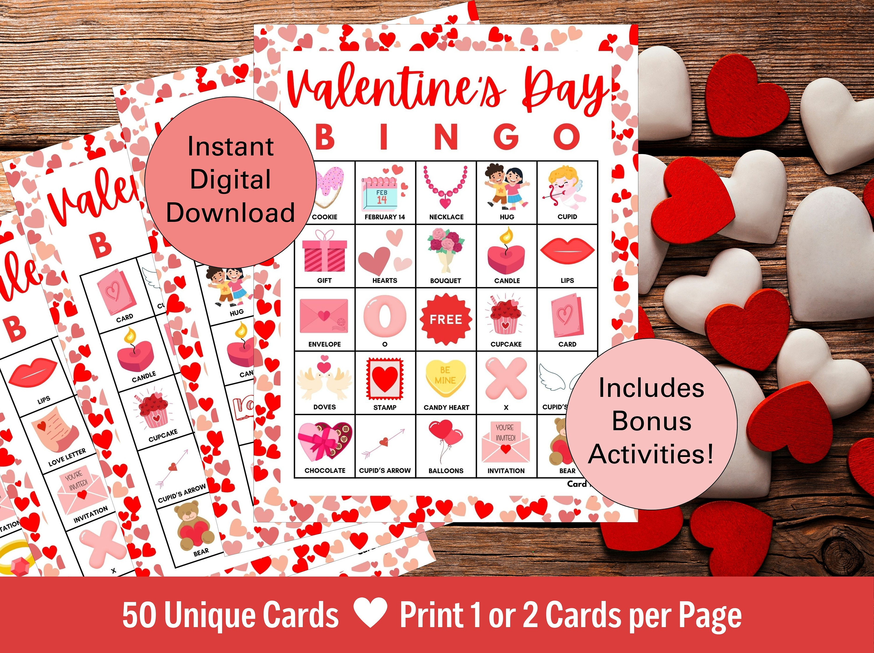 Valentine's Bingo, Valentine Bingo Cards, Valentine's Bingo Printable ...