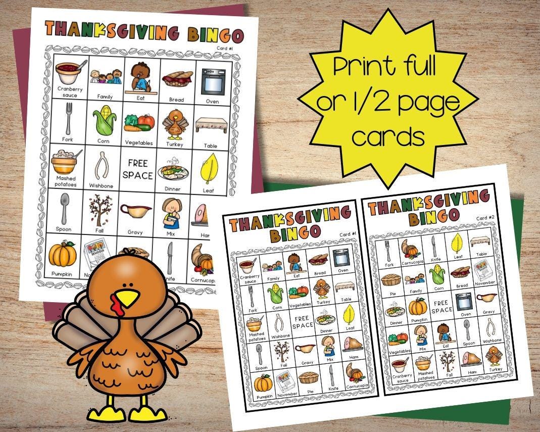Printable Thanksgiving Bingo Cards, Thanksgiving Bingo for School ...