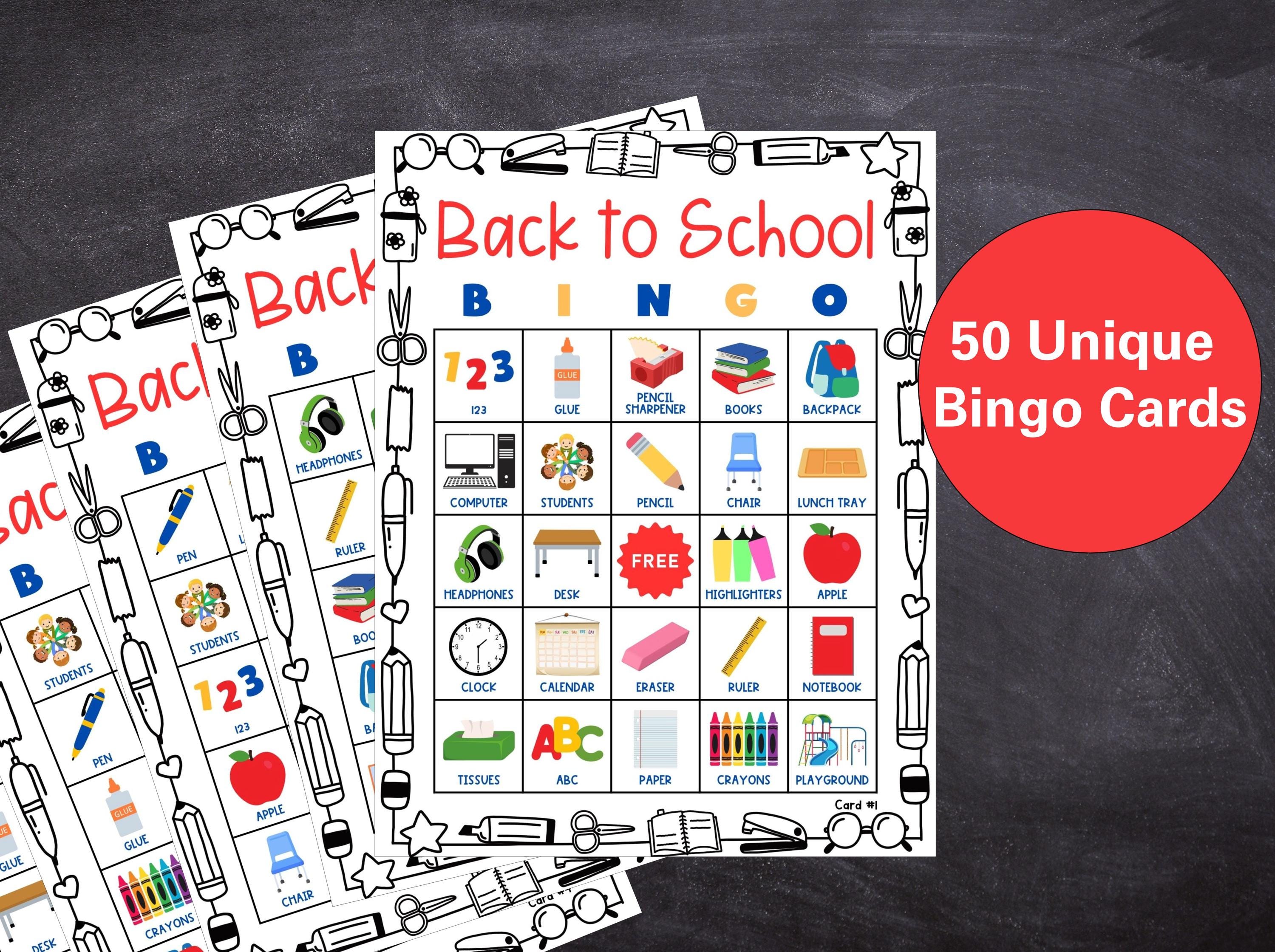 Back to School Bingo Printable, School Themed Bingo Cards PDF, Bingo ...
