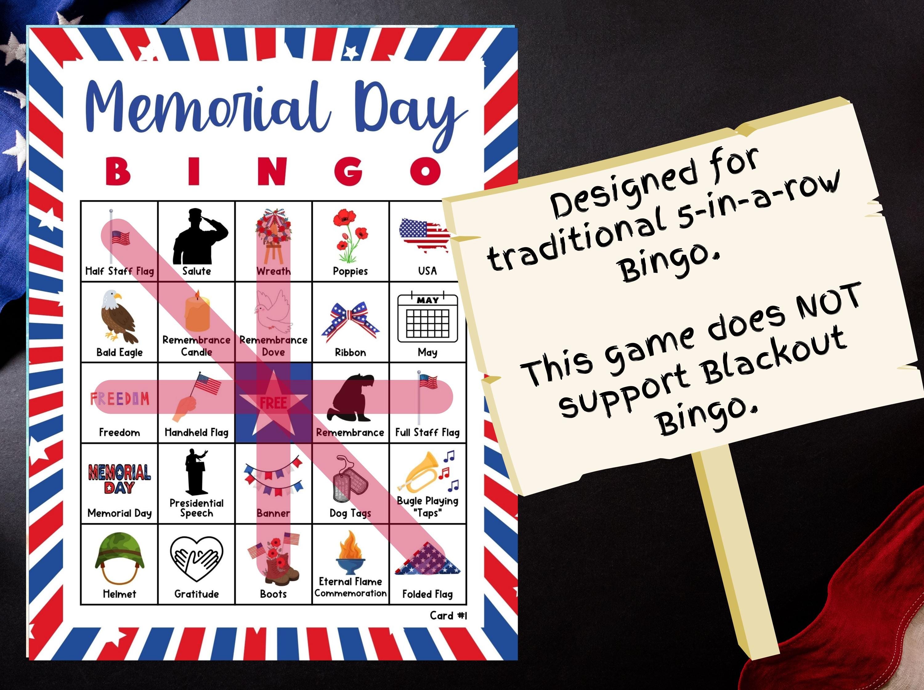 Memorial Day Bingo, Printable Memorial Day Party Game, Memorial Day ...