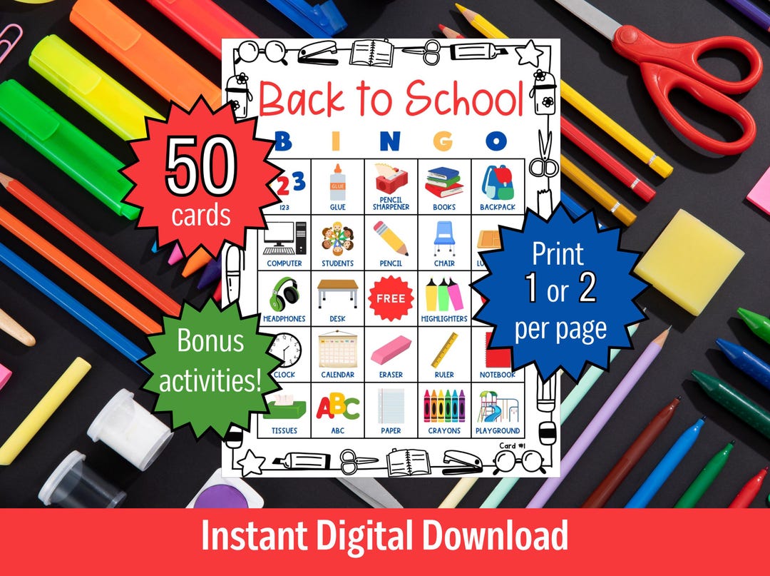Back to School Bingo Printable, School Themed Bingo Cards PDF, Bingo ...