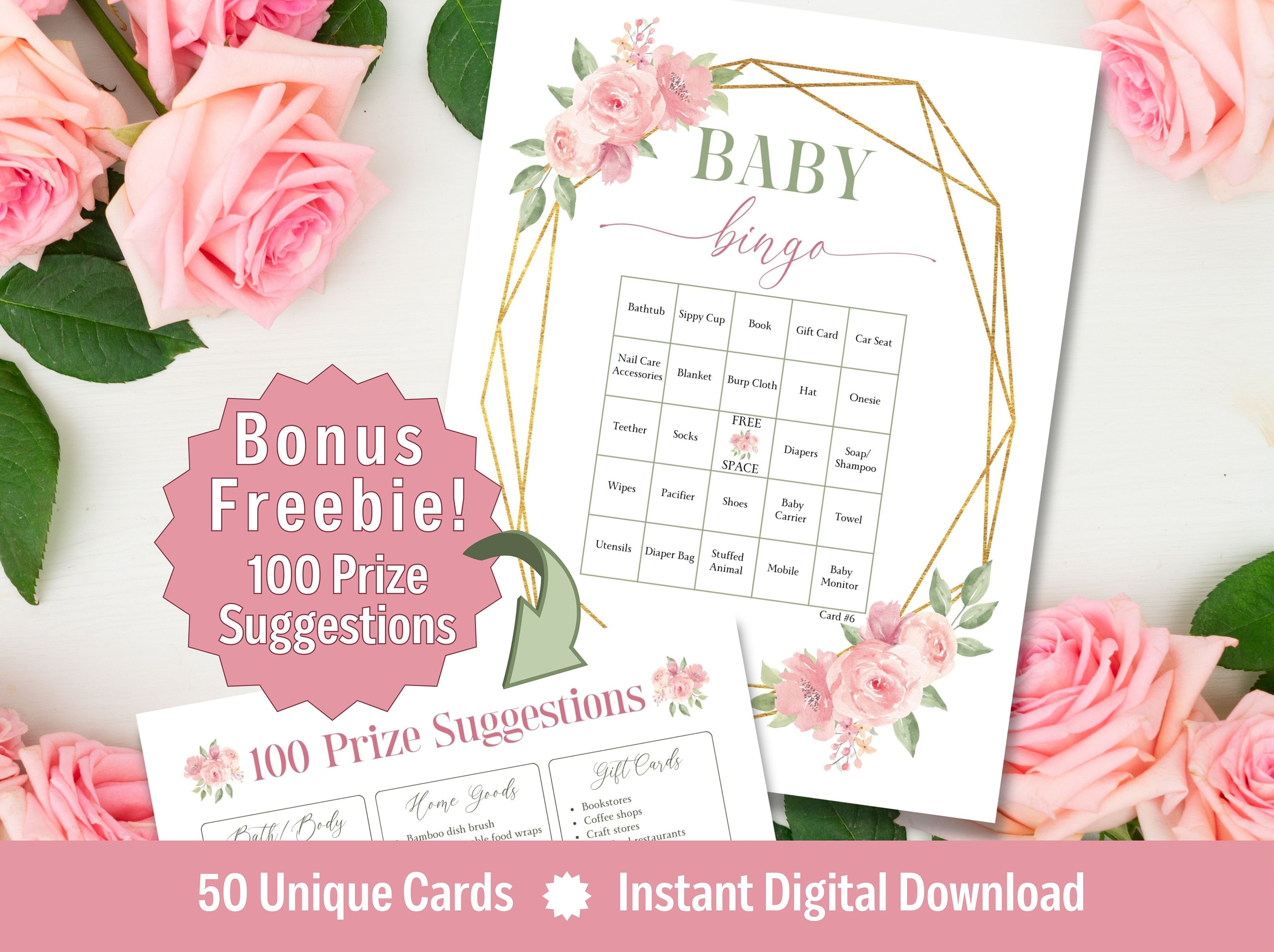 Baby in Bloom Baby Shower Bingo, Baby Bingo Cards Digital Download ...