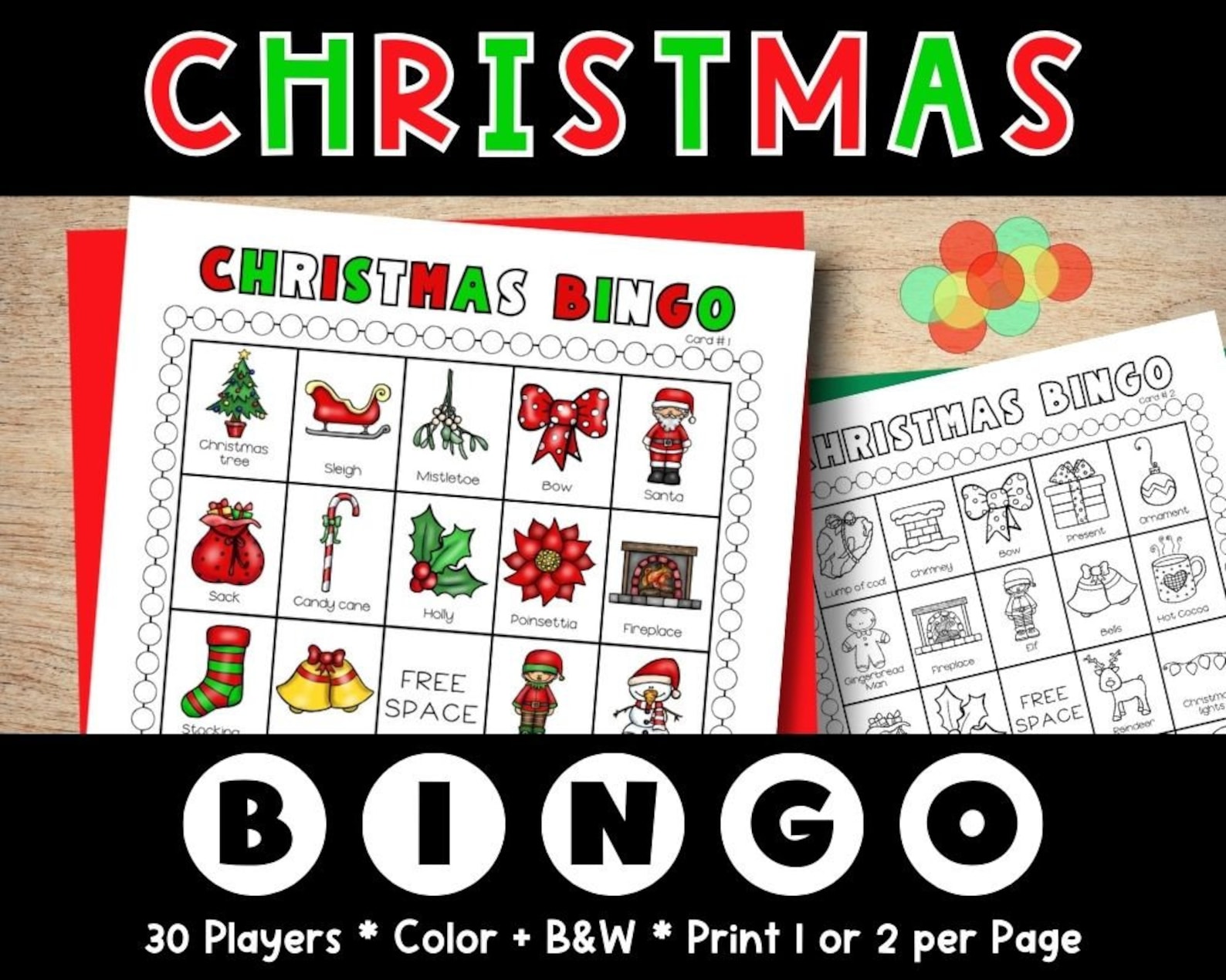 Printable Christmas Bingo, Christmas Bingo for School Classroom Class ...
