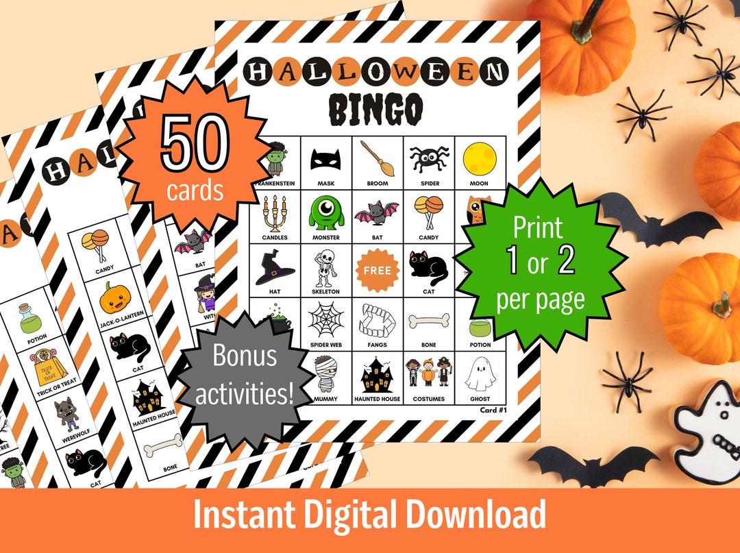Halloween BINGO Digital Download, Halloween Games for Kids, Halloween ...
