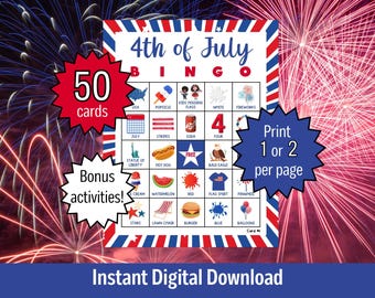 4th of July Party Games, Printable Games, Free Bingo, USA Independence ...