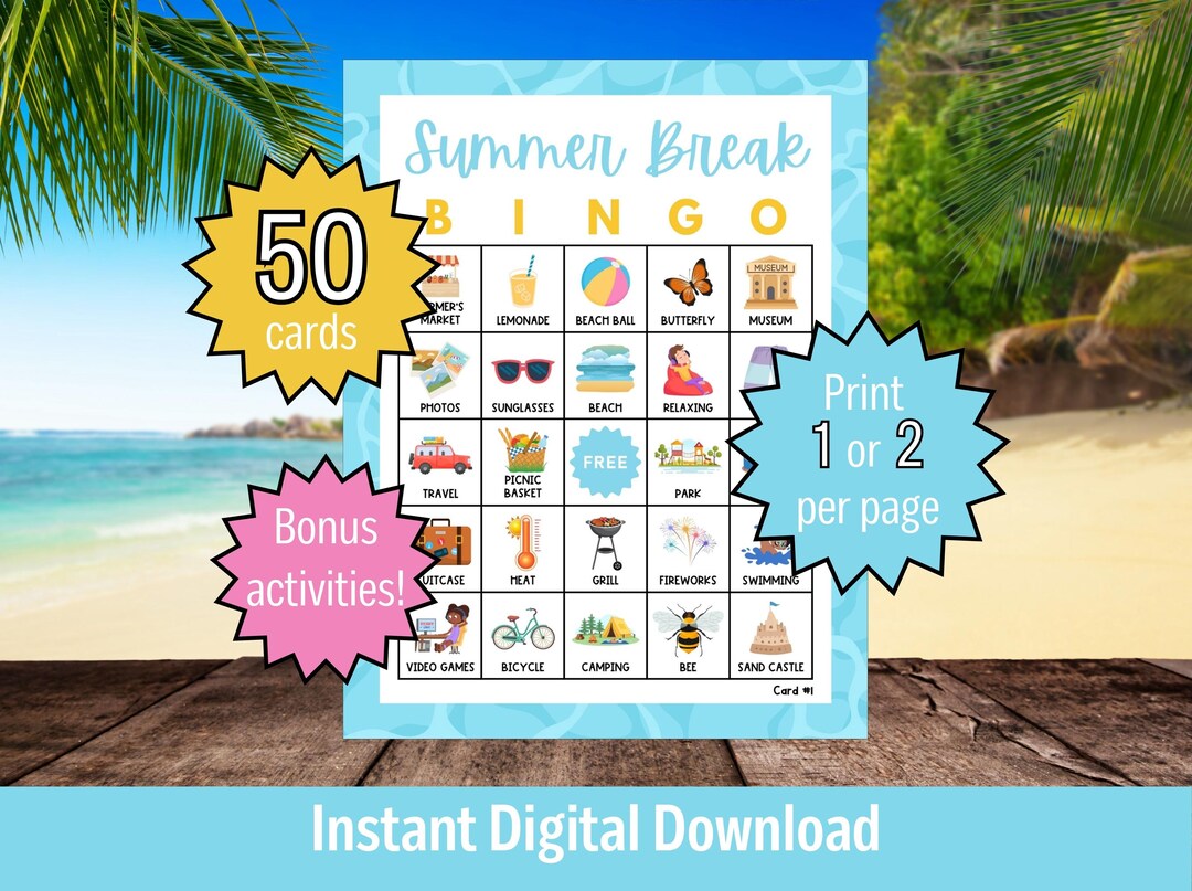 Summer Break Bingo Cards, Summer Break Activities, Summer Break Bingo ...
