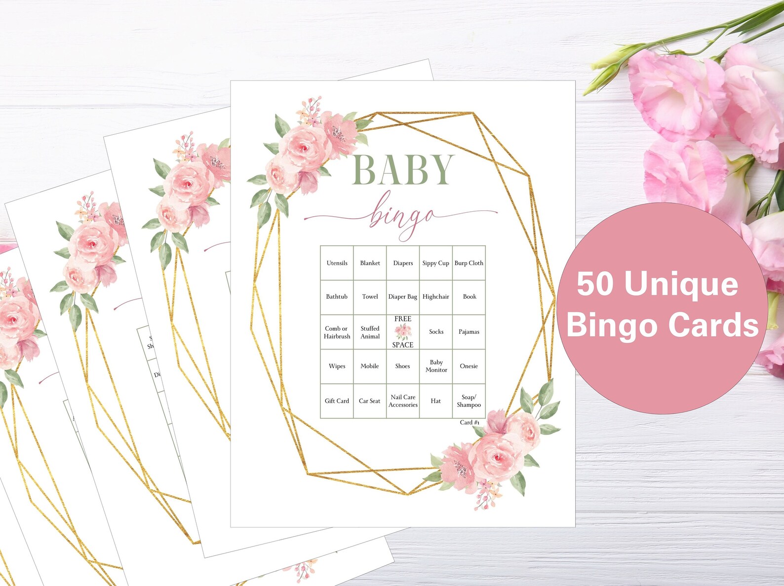 Baby in Bloom Baby Shower Bingo, Baby Bingo Cards Digital Download ...