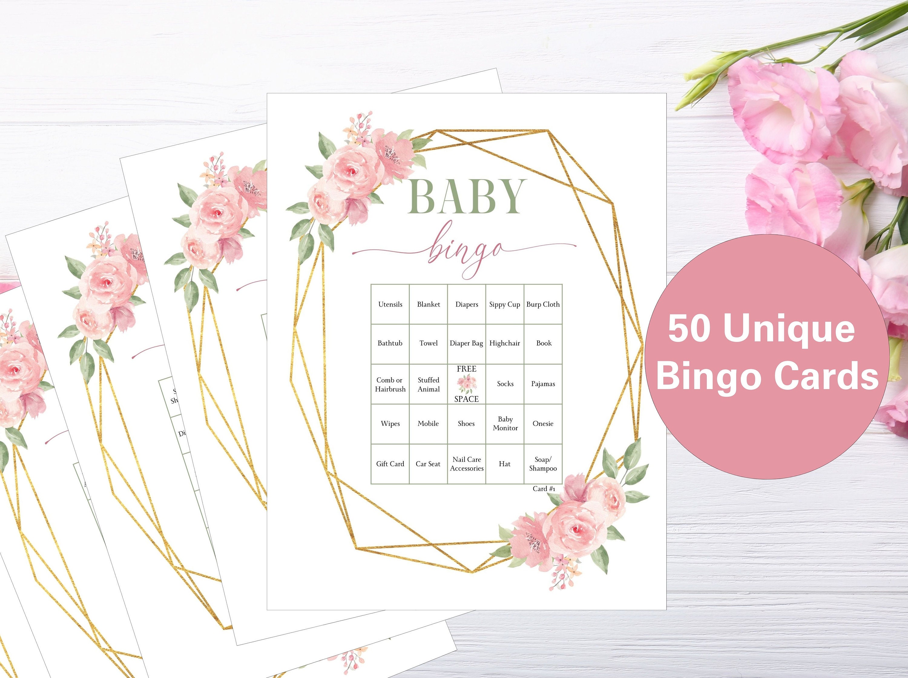 Baby in Bloom Baby Shower Bingo, Baby Bingo Cards Digital Download ...