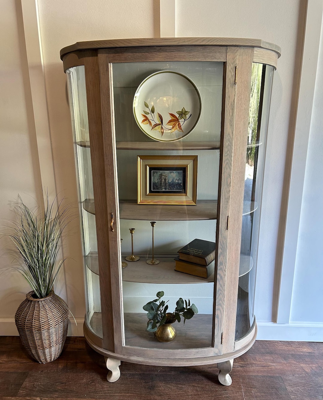 Antique Curved Glass Curio Cabinet - Etsy