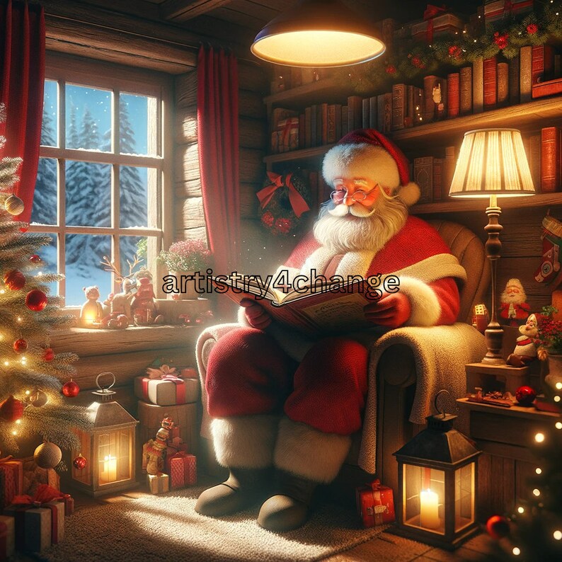 Santa's Reading Nook, Cozy Christmas Corner, Festive Workshop Scene, 3D ...