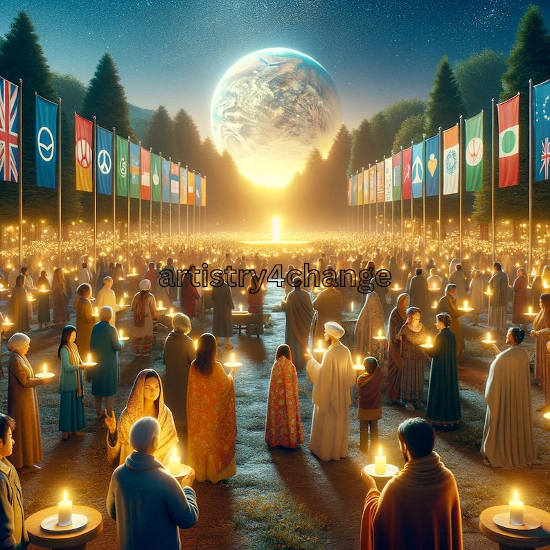 Global Unity Gathering, Peaceful Assembly, Candlelight Harmony, Joyful ...