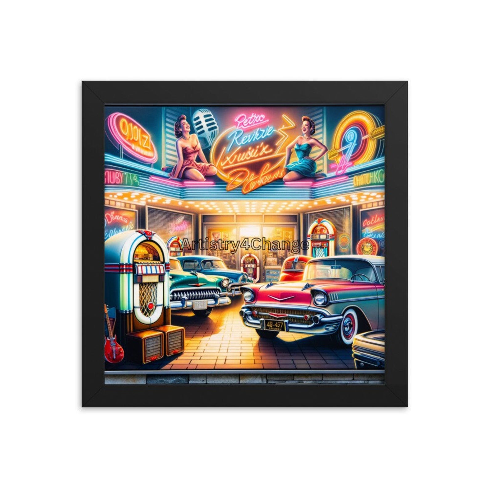 Vintage Diner Art, Retro Scene Poster, 1950s Nostalgia Print, Classic ...