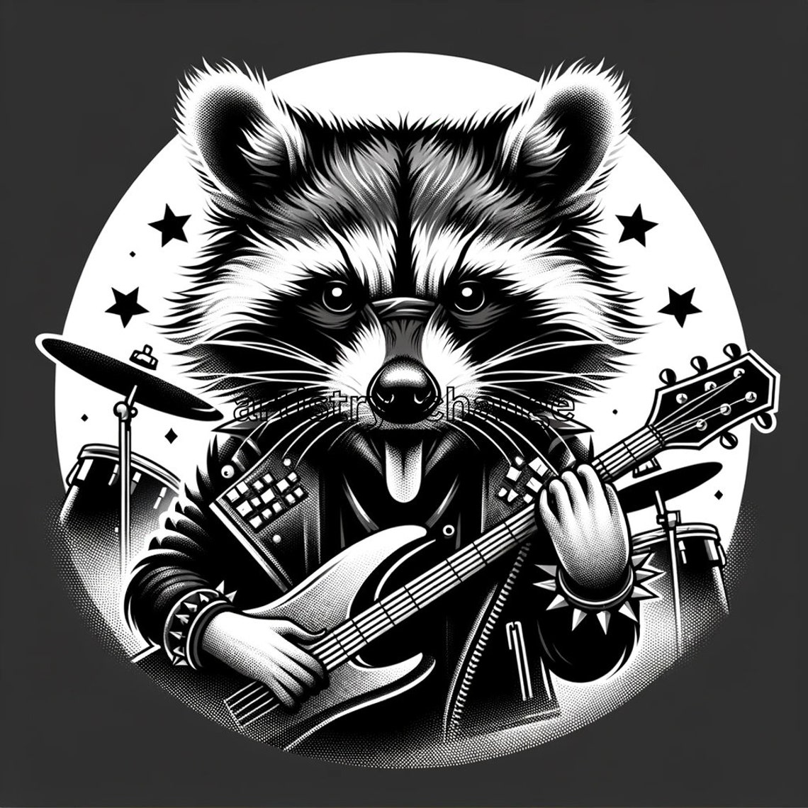 Rockstar Raccoon, Digital Art, Music Theme, DIY Projects, Custom ...