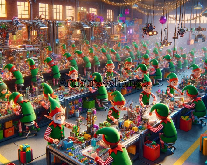 Elves Toy Assembly, High-tech Workshop, Santa's Helpers, Colorful Toy ...
